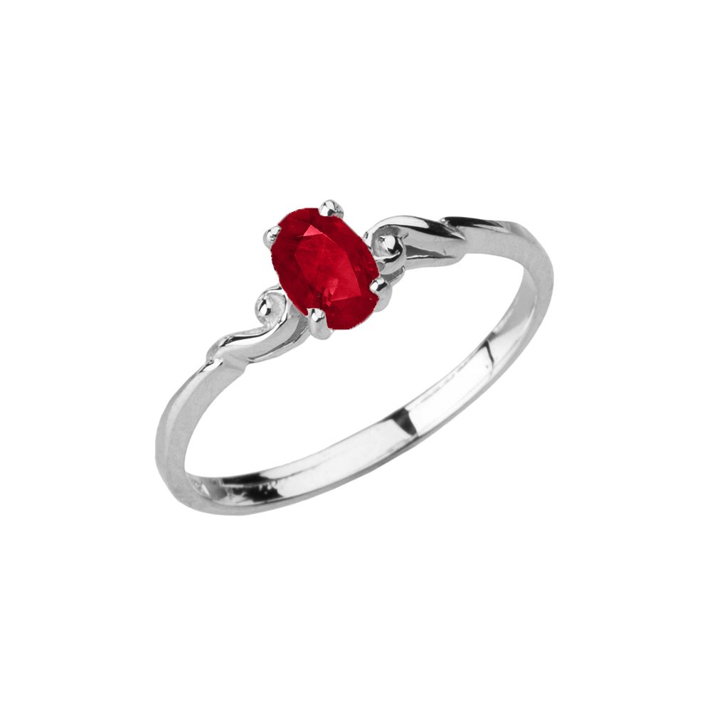 Dainty 14k White Gold Genuine Ruby Swirled Engagement/Promise Solitaire Ring (Size 9.5)