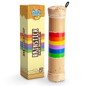 pick a toy bamboo rainstick rain shaker sensory toy musical instrument for kids and adults, lightweight and easy to use music game, rainbow colored rain maker – with gift box