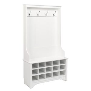 prepac hall tree with shoe storage, white