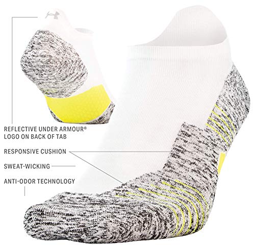 Under Armour Unisex-Adult Run Cushion No Show Tab Socks, Multipairs , White (1-Pair) , Large