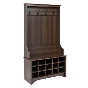 prepac hall tree with shoe storage, espresso