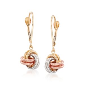 ross-simons 14kt tri-colored gold love knot drop earrings