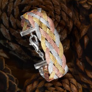 Ross-Simons Italian Tri-Colored Sterling Silver Reversible Braid Bracelet. 7 inches