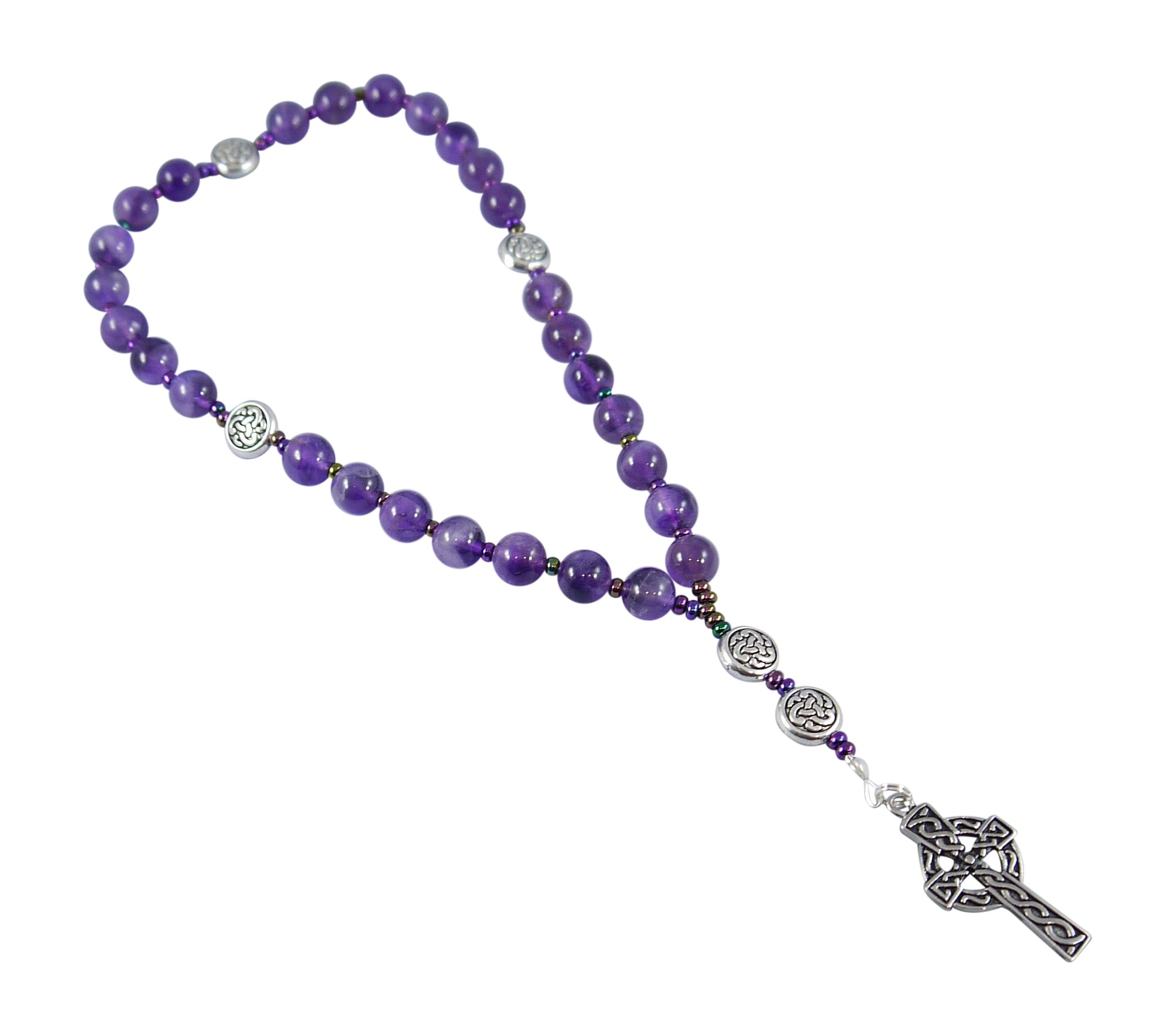 Kit Johnson Designs, Anglican Rosary Beads Amethyst Celtic Cross, Prayer Bag, Instruction Booklet