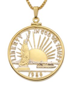 the difference world coin jewelry statue of liberty pendant, hand cut united states one dollar, (# slw)