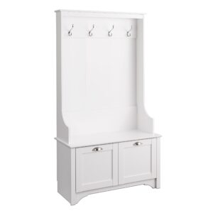 prepac wide hall tree with shaker doors, white