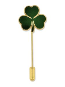 pinmart's gold st. patrick's day shamrock clover lapel stick pin