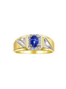 rylos simply elegant beautiful blue star sapphire & diamond ring - september birthstone* size 12