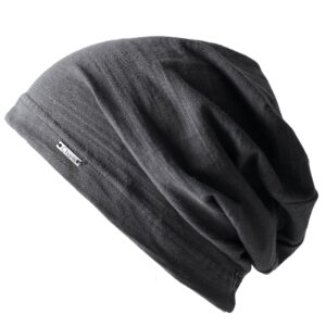 charm summer beanie for men & women - slouchy lightweight chemo cotton hipster fashion knit hat dark gray