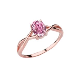 elegant 14k rose gold twisted october birthstone solitaire engagement/promise ring (size 7)