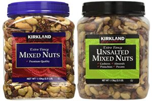 kirkland signature mixed nuts and unsalted mixed nuts bundle - includes kirkland signature extra fancy mixed nuts (2.5 lb) and extra fancy unsalted mixed nuts (2.5 lb)