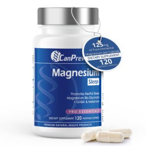 canprev - magnesium bisglycinate chelated + gaba & melatonin 120 caps - muscle health, bone health and cramp relief - 3rd party tested - formulated & made in canada