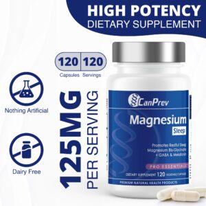 CanPrev - Magnesium Bisglycinate Chelated + GABA & Melatonin 120 Caps - Muscle Health, Bone Health and Cramp Relief - 3rd Party Tested - Formulated & Made in Canada