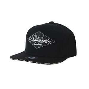 withmoons snapback hat diamond faux leather manhattan patch flat brim cotton baseball cap tr2934 (black)