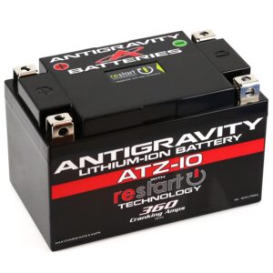 antigravity atz-10 performance lithium motorcycle powersport battery with built-in jump starting. 6.1ah, replaces ytz10, ytz12, ytz14, ytx9, ytx7a yamaha, honda, kawasaki, suzuki