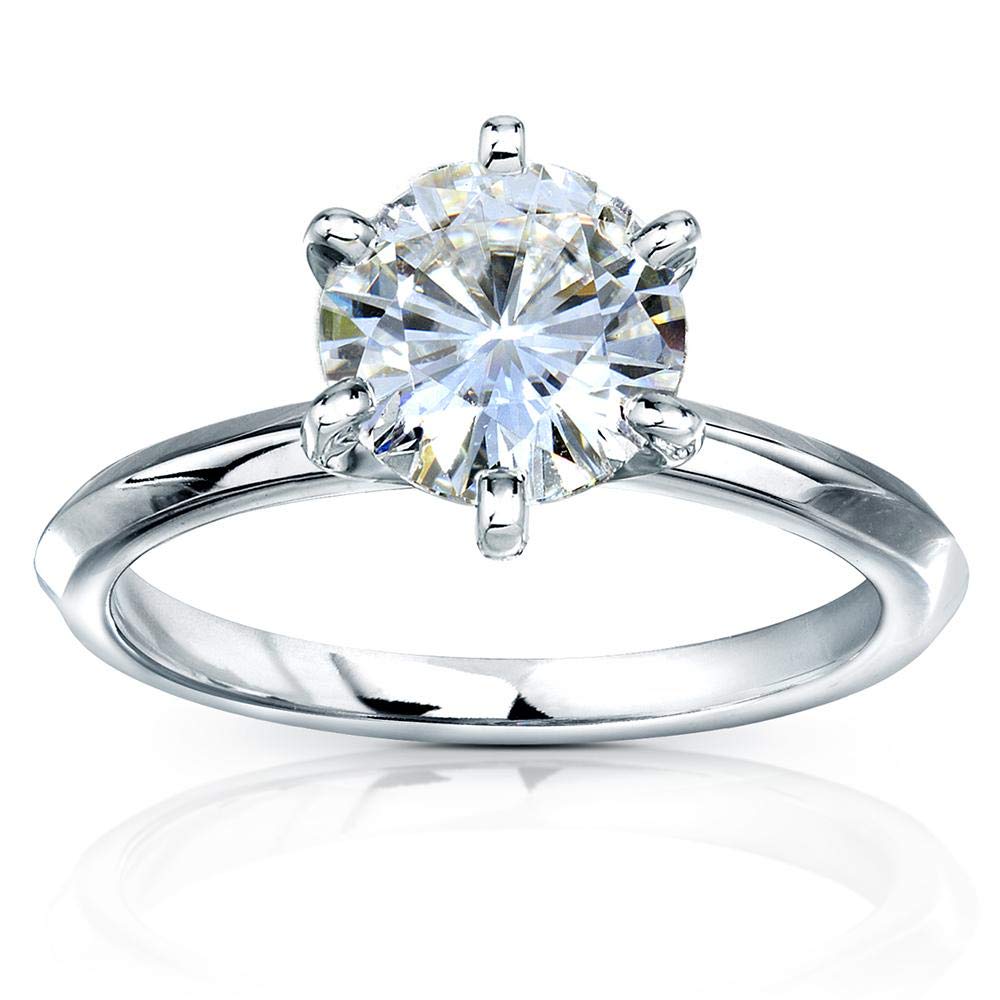 Kobelli Classic Solitaire Round Brilliant Moissanite Engagement Ring 2 Carats 14k White Gold, 4.5