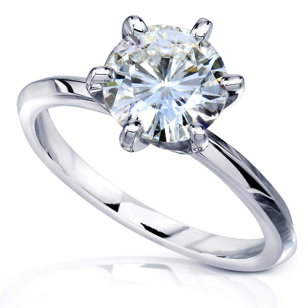 Kobelli Classic Solitaire Round Brilliant Moissanite Engagement Ring 2 Carats 14k White Gold, 4.5