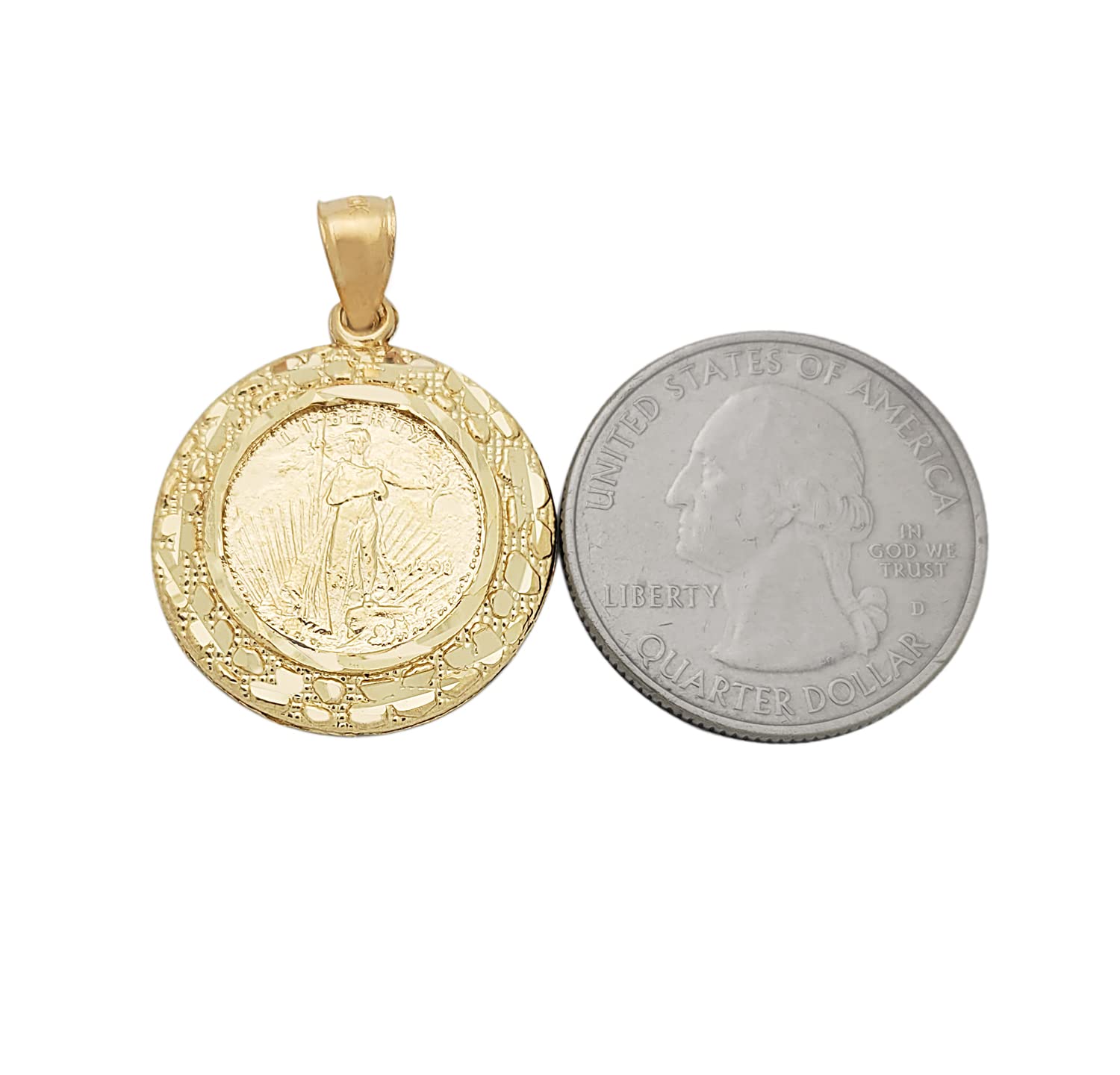 Walking Liberty Coin And Bezel Pendant 10K Yellow Gold