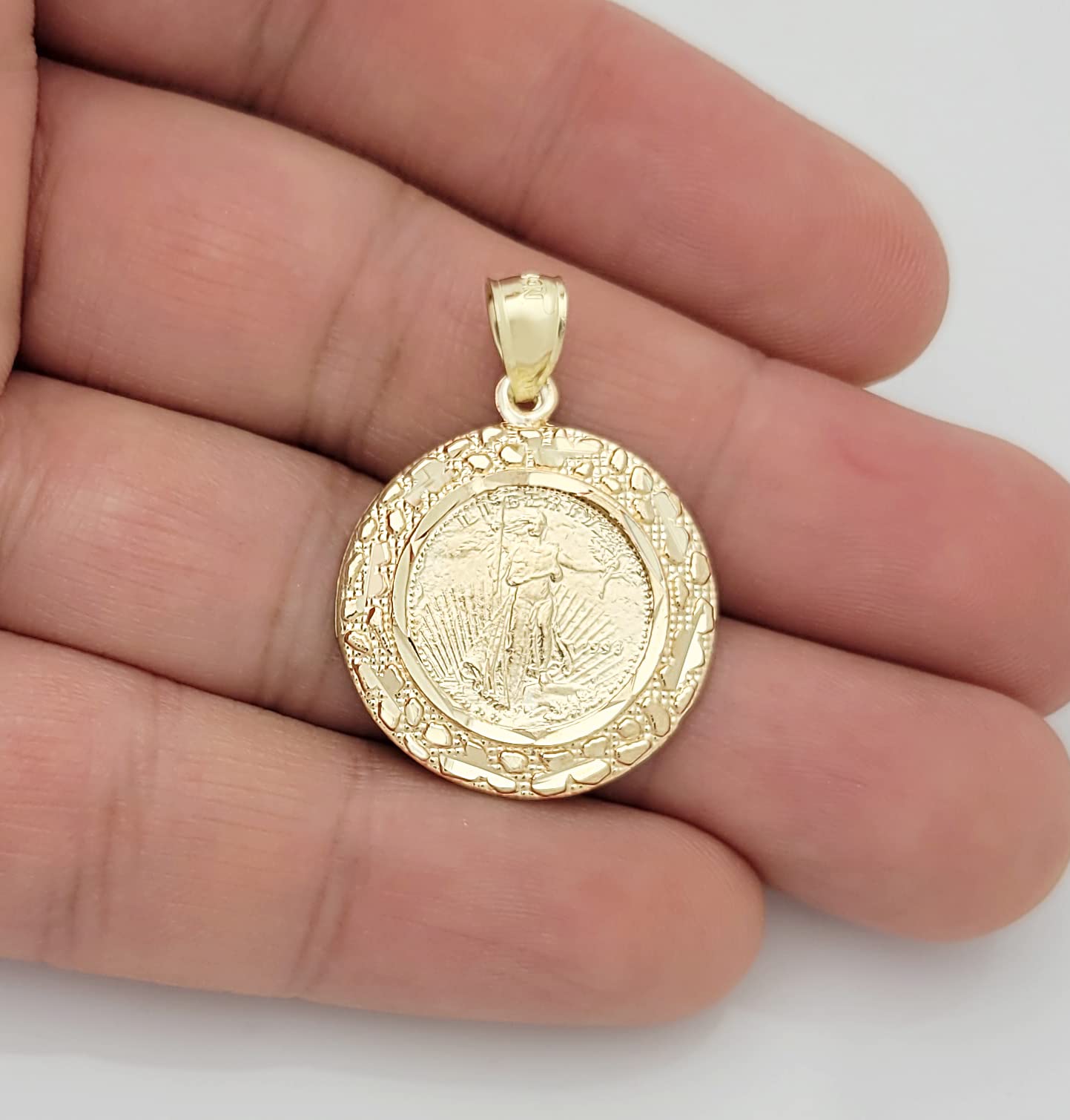 Walking Liberty Coin And Bezel Pendant 10K Yellow Gold