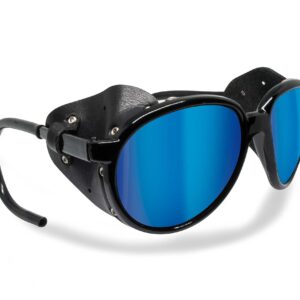 Polarized Sunglasses for Mountain Hiking Trekking Glacier Snow mod. Cortina Italy Shiny Black (Smoke Polarized/Blue Mirror)