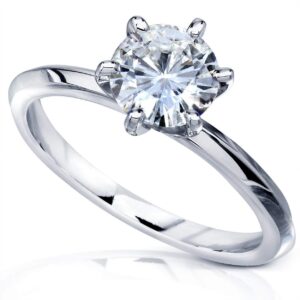 Kobelli Classic Solitaire Round Brilliant Moissanite Engagement Ring 1 Carat 14k White Gold (DEF, VS), 6.5