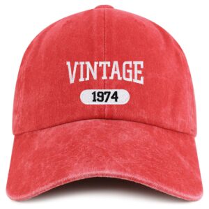 trendy apparel shop vintage 1974 embroidered 50th birthday soft crown washed cotton cap - red