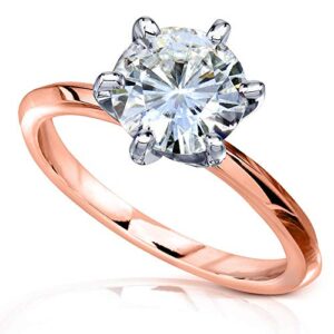 Kobelli Classic Solitaire Round Brilliant Moissanite Engagement Ring 2 Carats 14k Rose Gold, 6.5