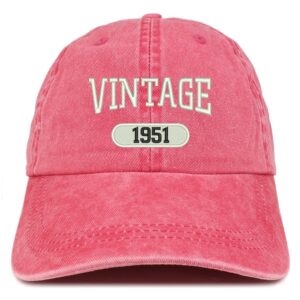 trendy apparel shop vintage 1951 embroidered 73rd birthday soft crown washed cotton cap - red