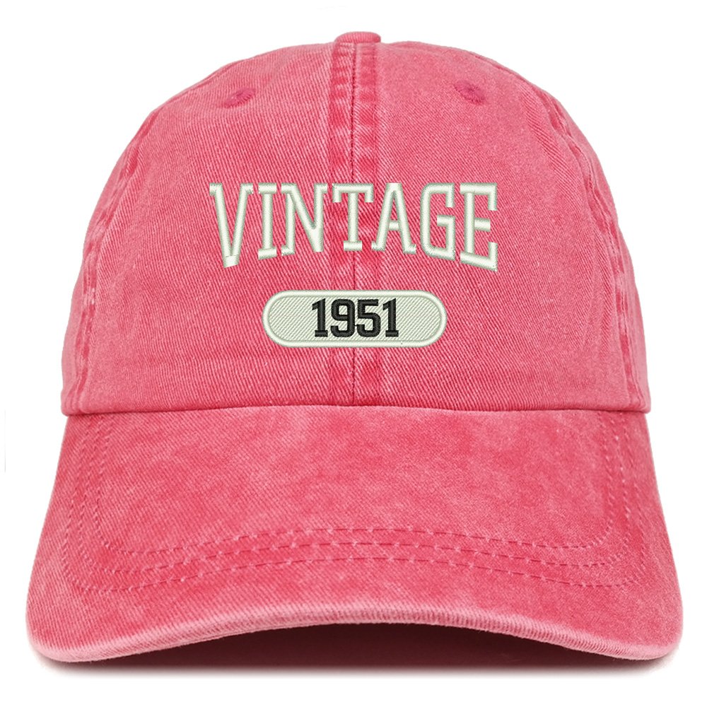 Trendy Apparel Shop Vintage 1951 Embroidered 73rd Birthday Soft Crown Washed Cotton Cap - Red