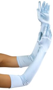 tobeinstyle women's extra long opera length satin gloves - light blue - one size