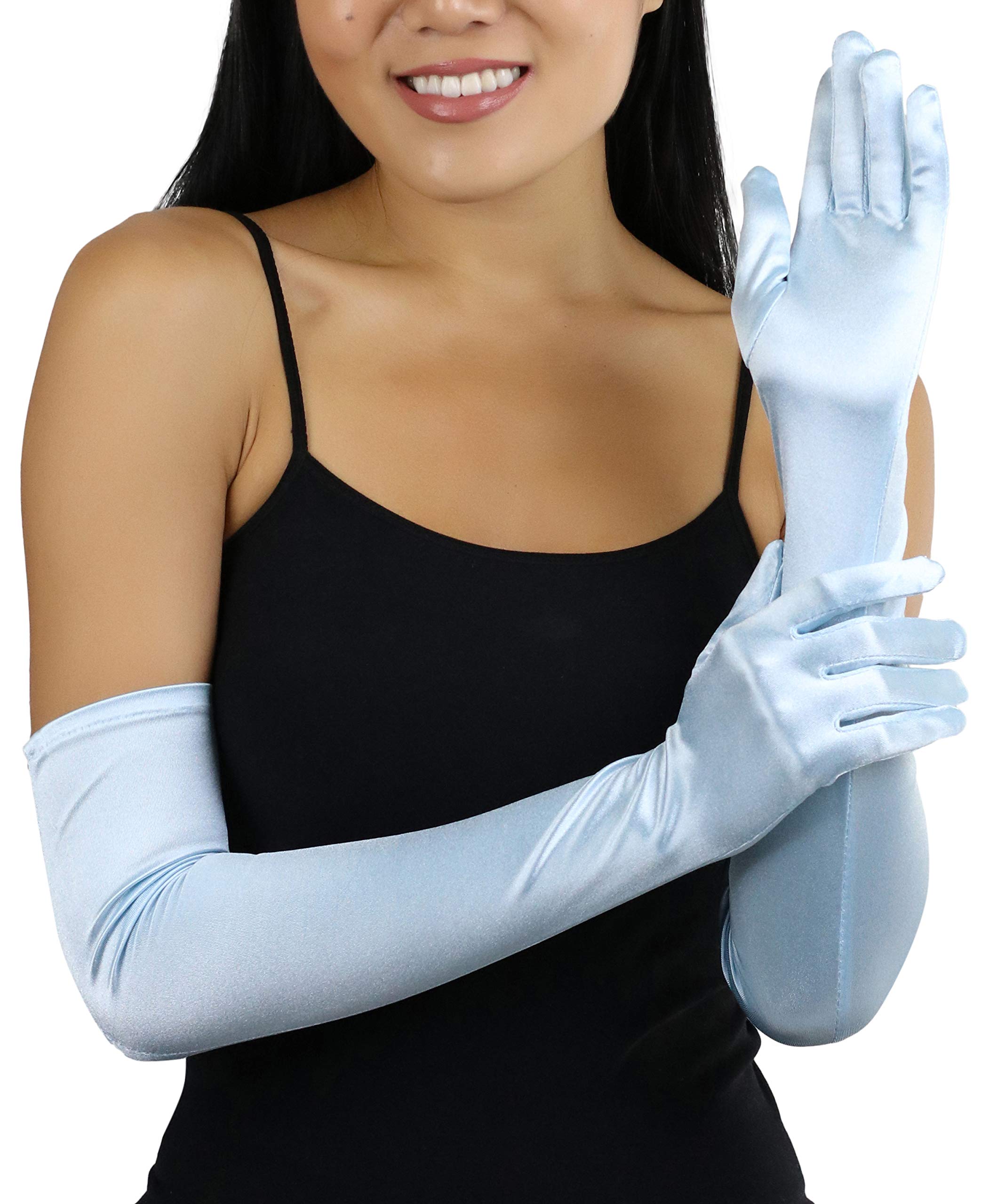 ToBeInStyle Women's Extra Long Opera Length Satin Gloves - Light Blue - One Size