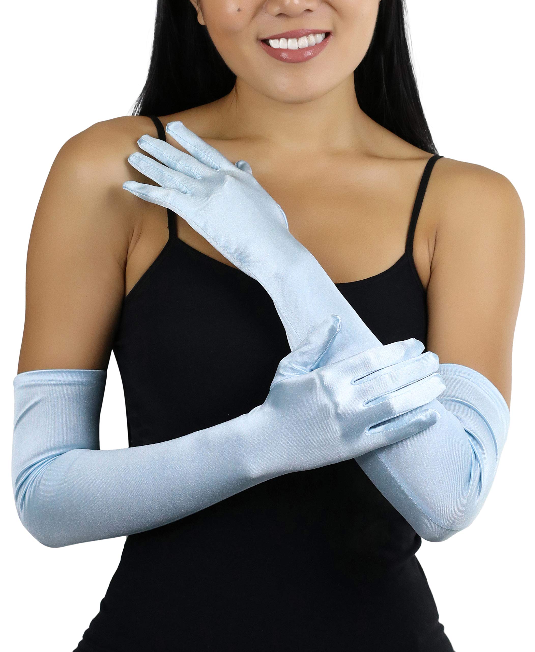 ToBeInStyle Women's Extra Long Opera Length Satin Gloves - Light Blue - One Size