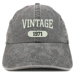 trendy apparel shop vintage 1971 embroidered 53rd birthday soft crown washed cotton cap - black