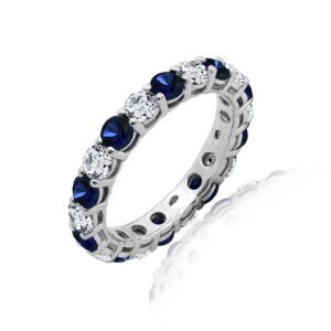 amazon essentials women's platinum plated sterling silver clear infinite elements cubic zirconia and created sapphire eternity band ring, size 8 (previously amazon collection)