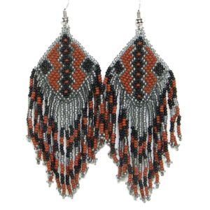 southwestern native american inspired geometric beaded earrings handmade (gray brown)