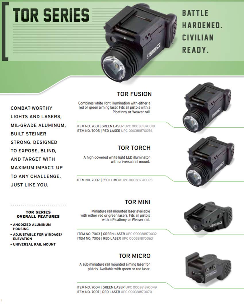 Steiner eOptics TOR Mini Pistol Device Weapon Light Aiming Laser, Green Laser