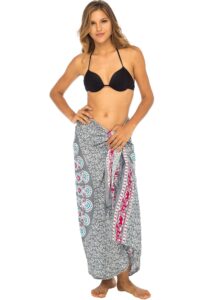 back from bali womens beach swimsuit bikini cover up wrap and clip sarong peacock gaza grey