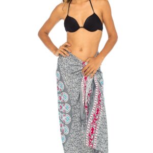 Back From Bali Womens Beach Swimsuit Bikini Cover Up Wrap and Clip Sarong Peacock Gaza Grey