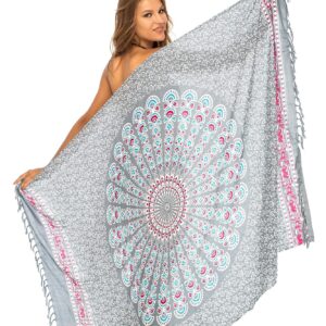 Back From Bali Womens Beach Swimsuit Bikini Cover Up Wrap and Clip Sarong Peacock Gaza Grey