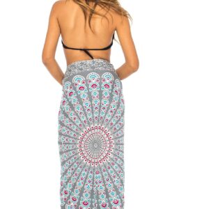 Back From Bali Womens Beach Swimsuit Bikini Cover Up Wrap and Clip Sarong Peacock Gaza Grey