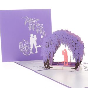 iGifts And Cards Romantic Wisteria Arbor 3D Pop Up Greeting Card - Private, Dreamy, Heart, Wow, Half-Fold, Valentine's Day, Just Because, Thinking of You, Engagement, Happy Anniversary, Friendship