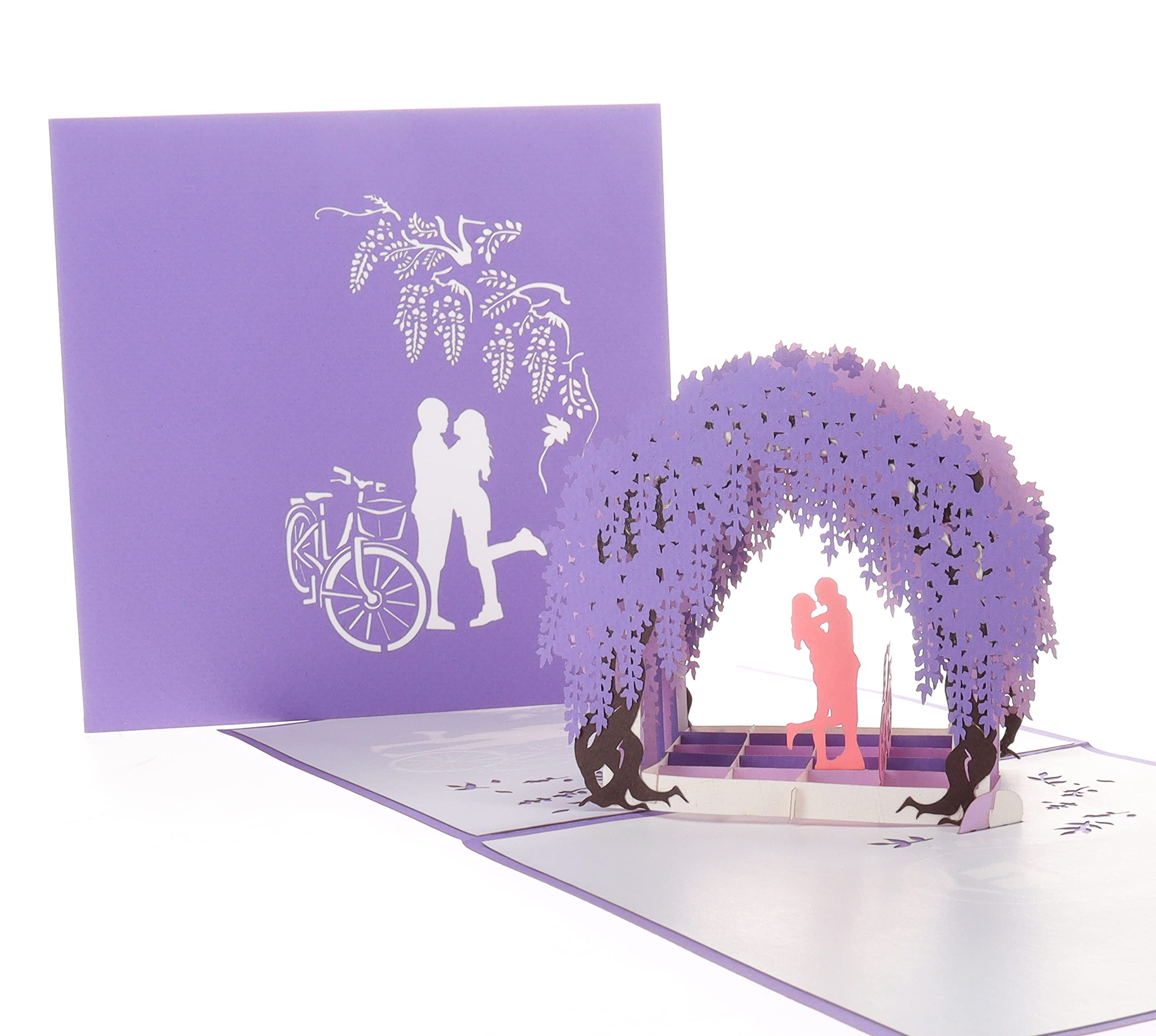 iGifts And Cards Romantic Wisteria Arbor 3D Pop Up Greeting Card - Private, Dreamy, Heart, Wow, Half-Fold, Valentine's Day, Just Because, Thinking of You, Engagement, Happy Anniversary, Friendship