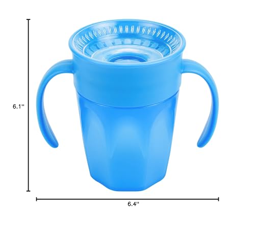 Dr. Brown's Milestones Cheers 360 Cup Spoutless Transition Cup with Handles for Easy Grip & Leak-Free Learning, Blue, 7oz/200mL, 6m+ (Colors May Vary)