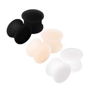 banavega silicone double flared saddle black skin white ear stretcher gauge plugs lobe earring piercing jewelry see more sizes (6pcs 12mm bl sn wt)