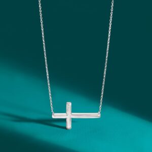 Ross-Simons Italian Sterling Silver Sideways Cross Necklace. 16 inches