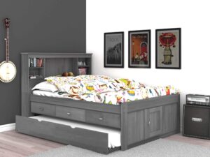 discovery world furniture charcoal full bookcase bed with 3 drawers and twin trundle