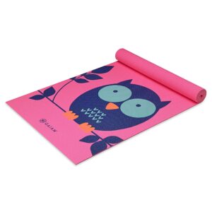 gaiam kids yoga mat exercise mat, yoga for kids with fun prints - playtime for babies, active & calm toddlers and young children, owl, 3mm