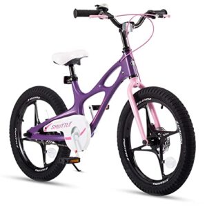 royalbaby space shuttle 18" magnesium alloy kids bike w/dual disc brakes, adjustable handlebar & seat, training wheels, & kickstand, purple