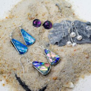 Window Waterfalls Earrings Nickel Free Dichroic Glass Dangles RZ19 - Kaleidoscope