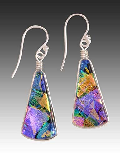 Window Waterfalls Earrings Nickel Free Dichroic Glass Dangles RZ19 - Kaleidoscope